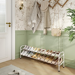 Gewudraw 2-Tier Shoe Rack Expandable, Width Adjustable Shoe Shelf Storage Organizer, 41.53'' Metal Standing Shoe Rack for Bedroom Entryway Closet, Holds up to 12 Pairs Shoes, White