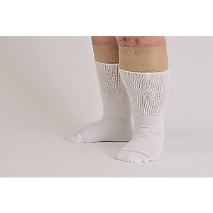 Extra Wide Medical Mid Calf Crew (Pack of 3), Diabetic Socks, Made in USA, for Men and Women (Small, Tan)