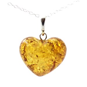 TipTopEco Baltic Amber Pendant Made With Silver - Heart Shape - Small Minimalist - Honey Color (Honey Heart)