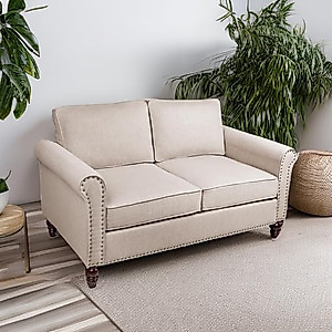 Finnhomy 55'' Fabric Loveseat with Square Armrest Mid-Century Modern Small Sofa Couch Upholstered Love Seat for Living Room, Bedroom, Apartment Small Spaces (Off White)