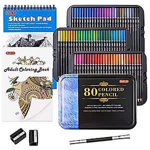 80 Colored Pencils, Shuttle Art Soft Core Coloring Pencils with Coloring Book, Sketch Pad and Sharpener, Premium Color Pencils for Adult Coloring, Sketching and Drawing, Art Supplies for Kids & Adults