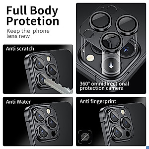 Mansoorr Camera Lens Protector for iPhone 14 Pro/iPhone 14 Pro Max, Alloy Metal Camera Cover with Tempered Glass Screen Protector Accessories,Black 2 Pack