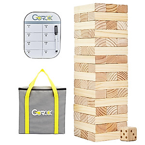GOROCK Giant Tumble Tower, Indoor Outdoor Games for Kids Adults Family,57 PCS Stacking Games with Scoreboard | Dice | Carrying Bag, Classic Family Games for Halloween Christmas Festival (Over 4.2 FT)