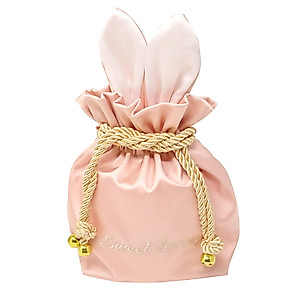 Honbay Drawstring Silk Bag Cosmetic Pouch Jewelry Bag Gift Wrapping Bag with Cute Rabbit Ear (Pink)