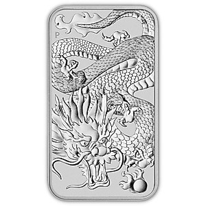 2022 P AU 1 oz Australian Silver Dragon Rectangular Bar Coin Brilliant Uncirculated (BU) with Certificate of Authenticity $1 Mint State