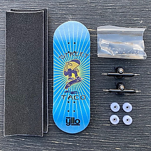 Yllo Street Taco Complete 5 Ply Wood 100mm x 33mm Fingerboard with Upgraded 32mm Trucks, Lock Nuts, CNC Wheels