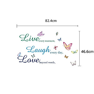 Family Inspirational Quotes Vinyl Wall Decal Stickers Live Every Moment, Laugh Every Day, Love Beyond Words, Family Decor Removable Vinyl for Kids Room Living Room Bedroom (11.8''×23.6'')
