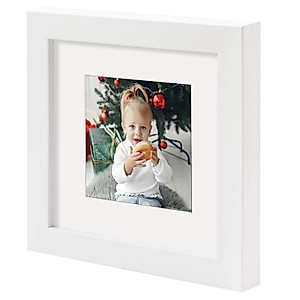 Golden State Art, 6x6 White Photo Frame-Display Photos 4x4 with White Mat or 6x6 without Mat - Solid Wood, Real Glass, Set of 4 (Wall Display)