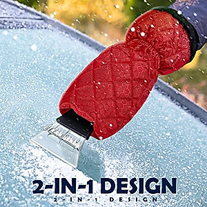 JaGely 4 Pack Ice Scraper for Cars Windshield with Mitt Snow Scraper Remover with Glove Waterproof Warm Cozy Car Ice Scraper for Car Auto Truck Window
