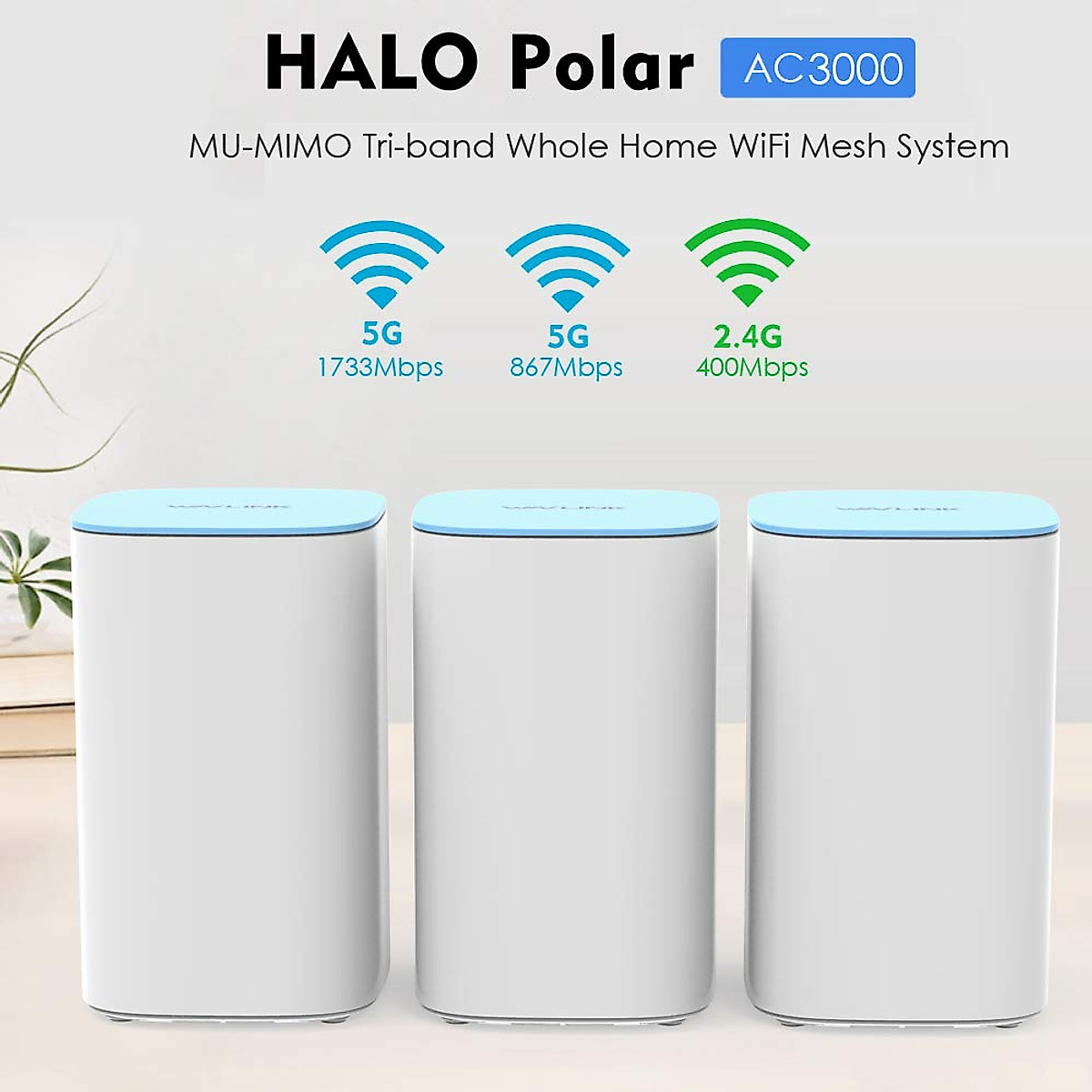 WAVLINK AC3000 Tri-Band Whole Home Mesh WiFi System- 3 Pack Coverage Up to 6,000-7500sq. ft, Support for 60+ Devices, 3xGigabit Ports, Parental Controls