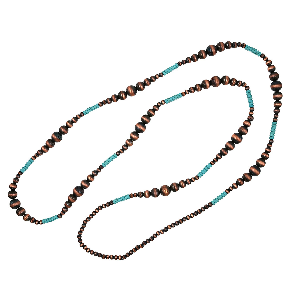 Elosee Western Style Turquoise and Faux Navajo Bead 60 Inch Long Strand Necklace and French Hook Earrings (Copper Tone)