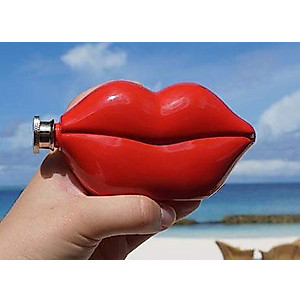 Red Lips Flask - Pucker Kiss Stainless Steel 5 oz. Pocket Flask For Drinks and Alcohol - Travel Picnic Bar Party - Fun Cute & Romantic