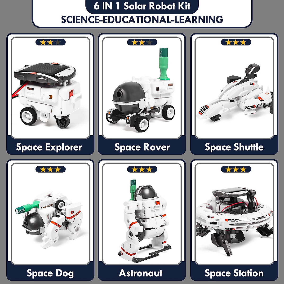 Lehoo Castle STEM Projects for Kids Ages 8-12, Learning & Education Toys, 6 in 1 Solar Robot, Building Kits for Kids, Science Kit, Space Toys, Christmas Birthday Idea Gifts for Teen Boys Girls