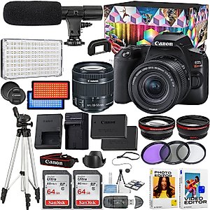 Canon EOS Rebel SL3 DSLR Camera with Video Creator Kit + Canon EF-S 18-55mm f/4-5.6 is STM Lens + 2pc 64GB Memory Cards + Softwear Editor + Tripod & More (Renewed)