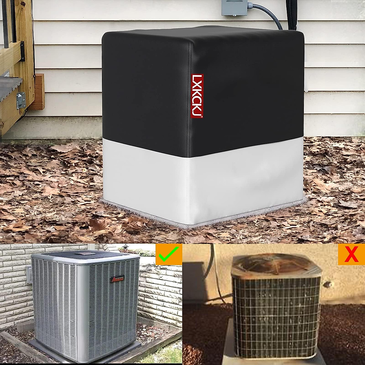 LXKCKJ Air Conditioner Cover for Outside Units - 420D Waterproof Air Conditioner Protection Covers for Window Unit - Winter AC Covers Fits AC Condensing HVAC Unit (Black & Silver 32''LX32''WX36''H)