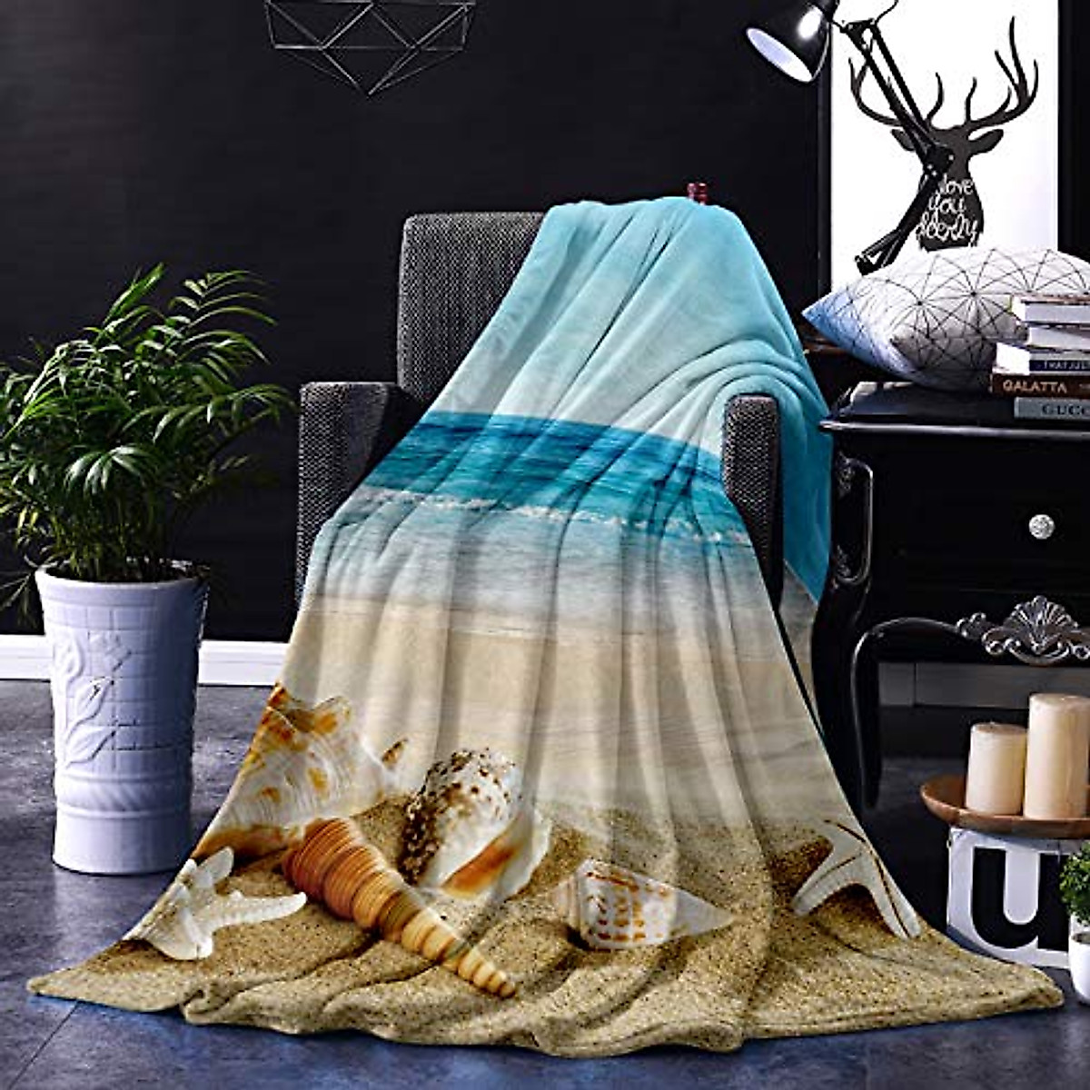 Aomike Flannel Fleece Throw Blanket for Couch- 39" x 49", Starfish Seashell Nature Beach Landscapes Blanket Super Soft Cozy Plush Microfiber Fluffy Blanket Lightweight Warm Bed Blanket