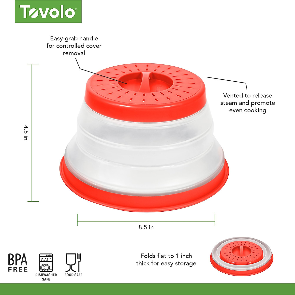 Tovolo Microwave Splatter Cover for Food, 3-Pack (Candy Apple Red) - Collapsible & Vented Silicone Splatter Guard Lid - Microwave Plate & Dish Cover with Handle - BPA-Free Kitchen Gadget for Meal Prep