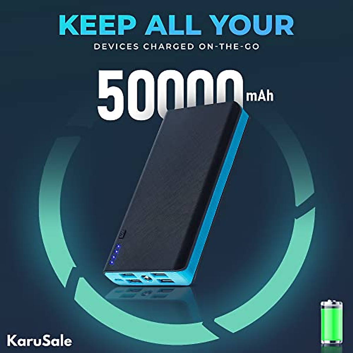 KaruSale 4 USB 50000mAh Power Bank LED External Backup Battery Charger F Phone (Blue)