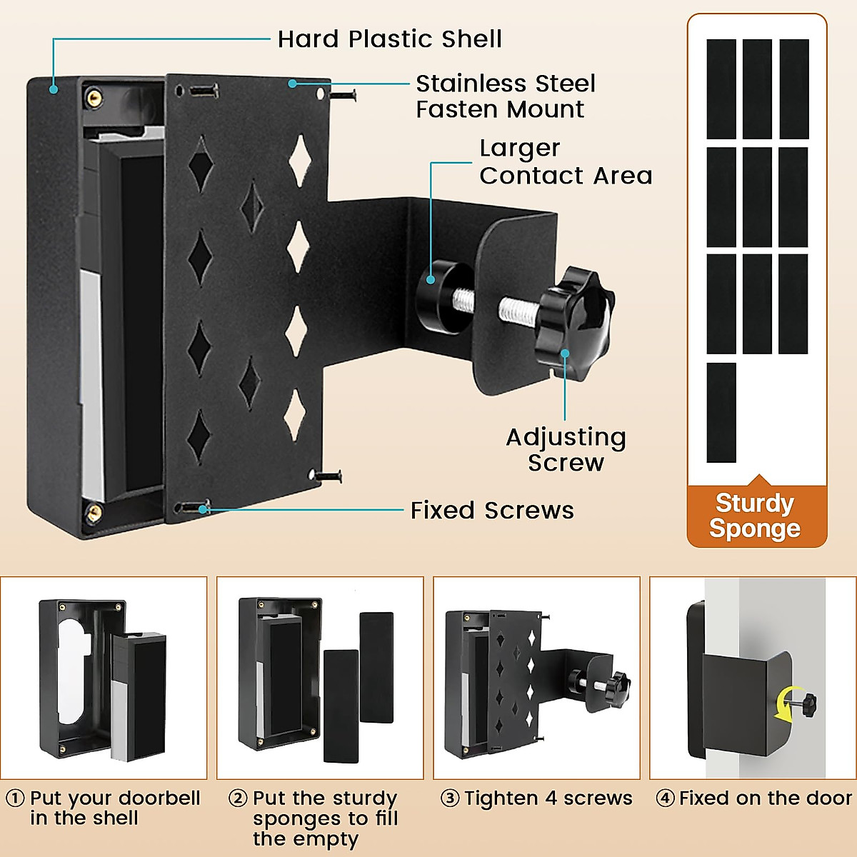 EUKI Anti-Theft Video Doorbell Door Mount, Compatible with Video 4/3/3 Plus/2/1, No-Drill Fit for Most Holder for Apartment, Bracket