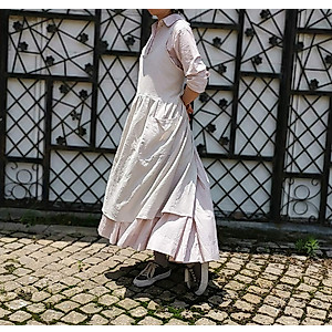 NEWGEM Cotton Linen Criss Cross Back Apron with Pockets for Women Japanese Korean Cute Style Smock Pinafore for Kitchen Cooking Baking Gardening Painting Beige