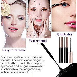 FEITA Upgraded Magnetic Eyelashes Kit with Eyeliner - 10 Pairs Magnetic False Lashes Natural Look with Applicator, 2 Tubes Magnetic Eyeliner - Easy to Apply & No Glue Needed Black