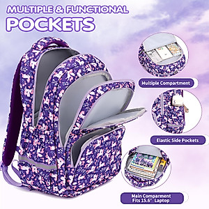 School Backpack Kids Set Middle Elementary Preschool Kindergarten with Lunch Bag & Pencil Case Bookbags for Boys Girls Teen (Unicorn-Navy Blue)