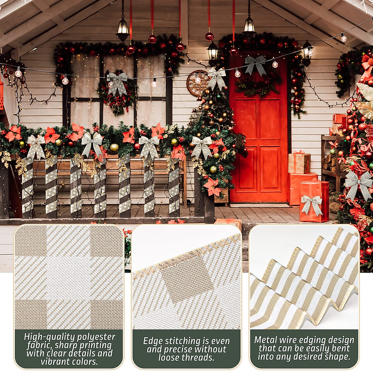 Mlurcu Farmhouse Ribbon Spring Wired Ribbon 2.5" Wide 25 Yds Wire Ribbons for Crafts Wreaths Bows Making Wedding Gift Wrapping Welcome Buffalo Plaid Polka Dot Stripe Solid Rustic Burlap Wired Ribbon