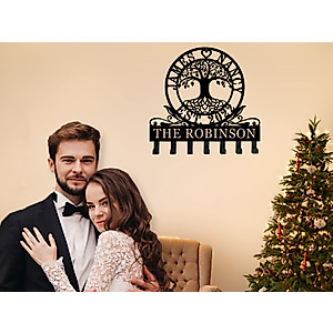 efcustomgifts Personalized Metal Key Holder, Tree of Life Design, 10 Hooks, Heavy Duty, Rust Resistant, Wall Mount, Front Door, Housewarming Gift