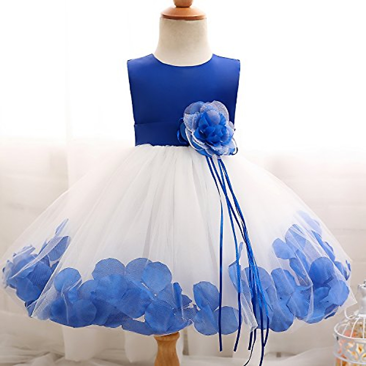 NNJXD Girl Tutu Flower Petals Bow Bridal Dress for Toddler Girl Size 9-12 Months Blue 1