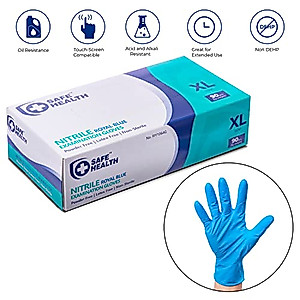 Safe Health Blue Nitrile Exam Gloves, 90-Count S M L XL, 3.5 Mil Free of Powder-Latex, Disposable-Textured, Clinic-Office-Daily, Medical, First-Aid, Clinics, Extra-large (Xl) Box 90, FIY1064G