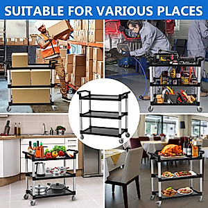 Service Cart Heavy Duty 3-Shelf Rolling Utility/Push Cart with Lockable Wheels, 360 lbs. Capacity, Black, for Foodservice/Restaurant/Cleaning