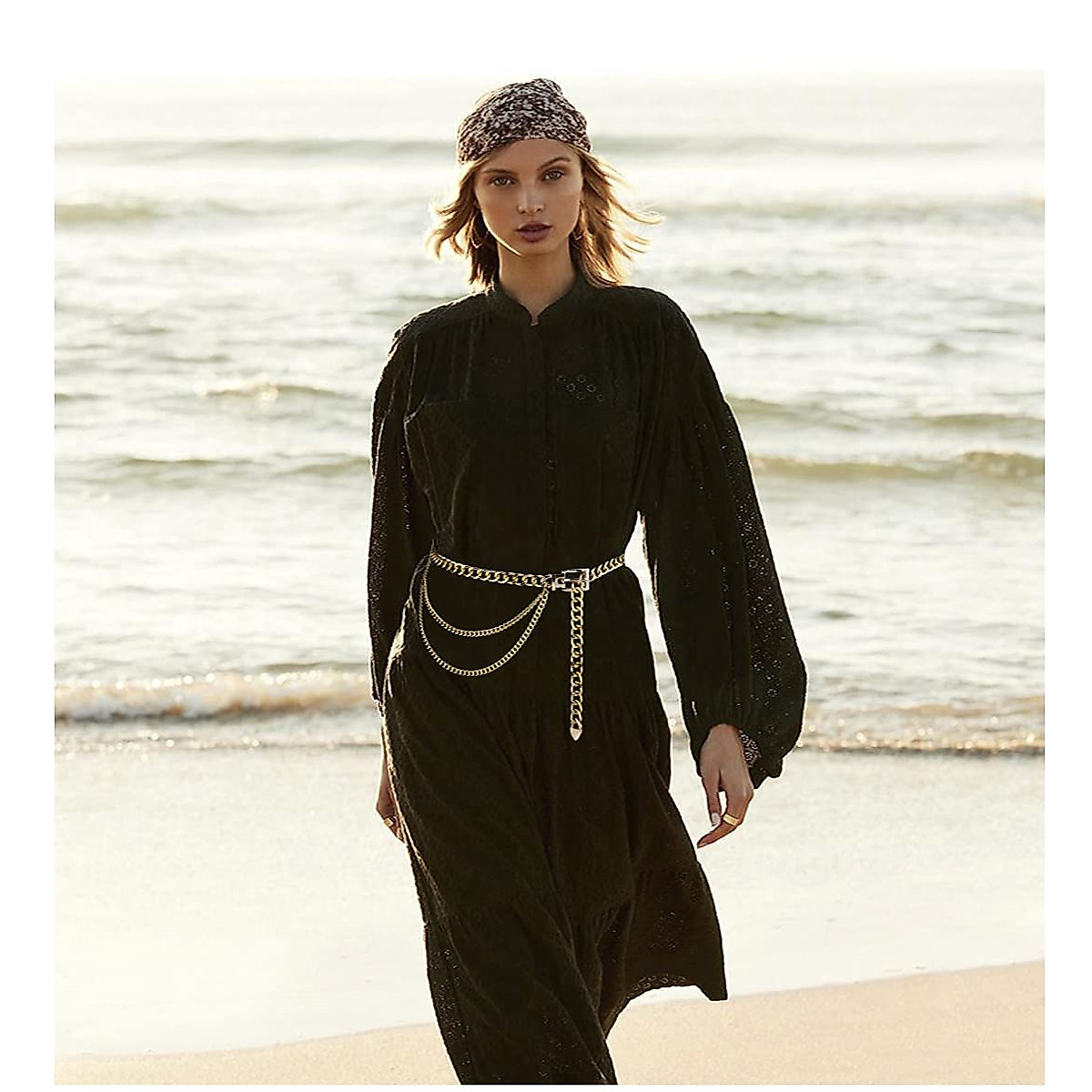 Glamorstar Multilayer Chain Belts for Women Girls Metal Waist Chain for Dress Gold 110CM