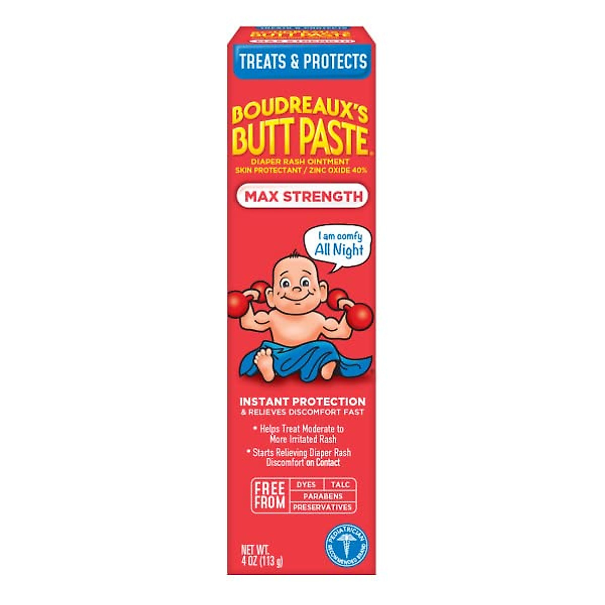 Boudreaux's Butt Paste Maximum Strength Diaper Rash Cream, Ointment for Baby, 4 oz. Tube, (Pack of 3)