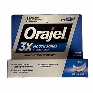 Orajel Oral Pain Reliever, for All Mouth Sores, Maximum Strength, Gel 0.42 Oz, 11.9 G (Pack of 2)