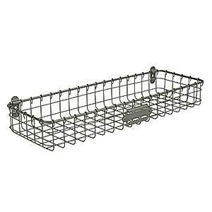 Spectrum Diversified Vintage Mount Tray, Slim Wall Basket Customizable Label Plate, Rustic Farmhouse Décor, Sturdy Steel Wire Storage Shelf, 1 Count (Pack of 1), Industrial Gray