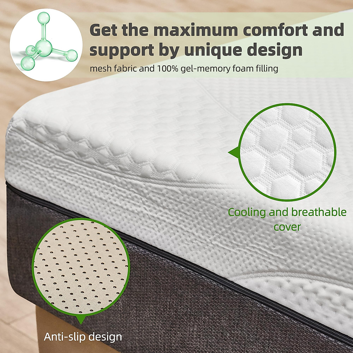 BDEUS 8 inch Gel Memory Foam Mattress for Cooling Sleep Pressure Relief Medium Firm Bed Mattresses CertiPUR-US Certified