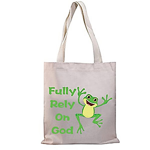 BDPWSS Frog Canvas Tote Bag Frog Lover Gift Crazy Frog Lady Gift Fully Rely On God Frog Christian Bag (Rely Frog TG)