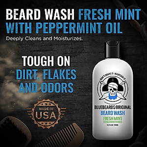 Bluebeards Original Fresh Mint Beard Care for Men, 8.5 oz. - Natural Peppermint Oil Formula for Deep Cleansing, Softening, and Conditioning Beard and Skin - Made in USA
