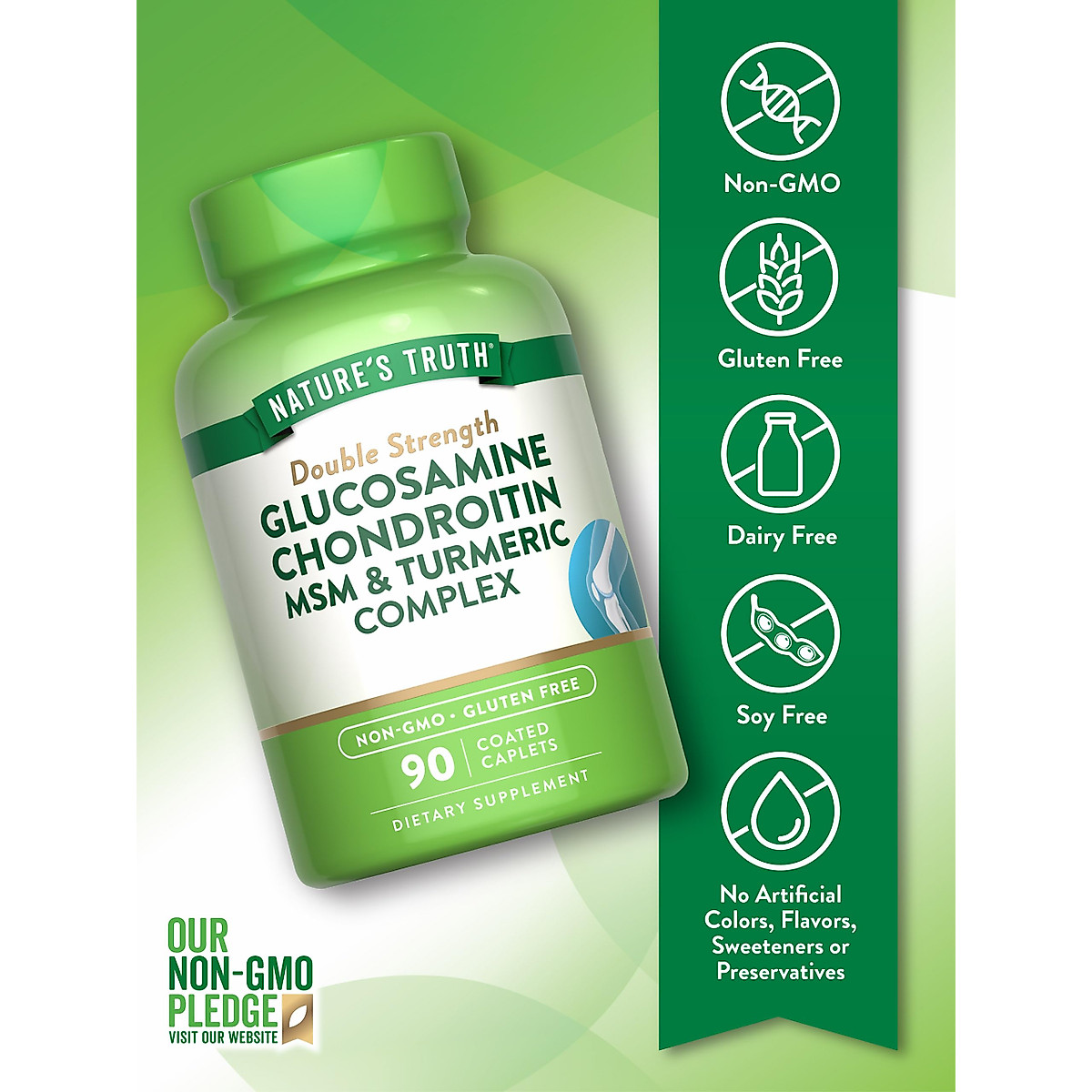 Nature's Truth Glucosamine Chondroitin MSM Complex | 90 Caplets | Double Strength Supplement | Non-GMO & Gluten Free