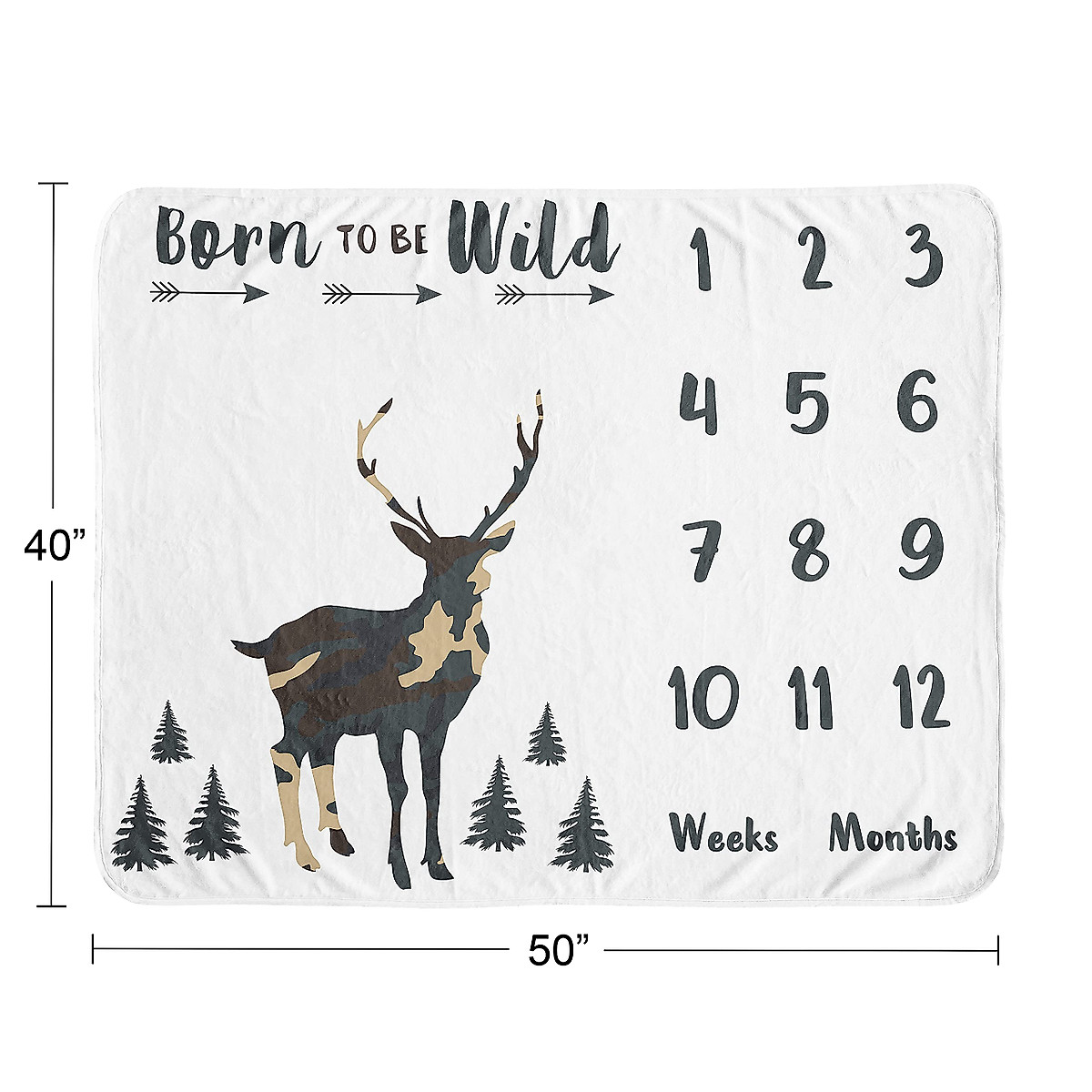 Sweet Jojo Designs Woodland Camo Deer Boy Milestone Blanket Monthly Newborn First Year Growth Mat Baby Shower Memory Keepsake Gift Picture - Beige Green Black Rustic Forest Animal Camoflauge Arrows