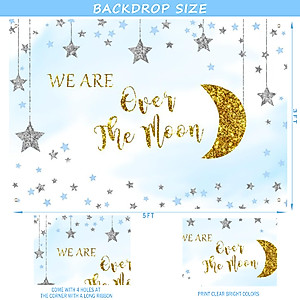 154 PCs Over The Moon Baby Shower Decorations, Fiesec We Are Over The Moon Baby Shower Decorations Backdrop Balloon Garland Glitter Banner Cake Cupcake Topper Boxes Cutout Starry Night Galaxy Sliver