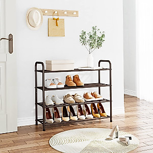 FANHAO 4-Tier Shoe Rack, 100% Stainless Steel Shoe Shelf Storage Organizer 12 Pairs for Closet, Entryway, Bedroom,Dorm Room, Bronze