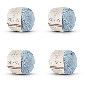 Sensy 100% Recycled Cotton Yarn for Amigurumi Knitting and Crochet, Macrame Yarn, Ideal for Blanket, Throws, Pillow, Baby Dolls Projects 4 Skeins (Baby Blue)