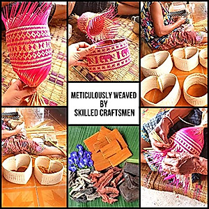 Bamboo Sticky Rice Serving Basket 6.2 x 5.2 Inch, Kratip, Intricately Woven Container, Heart-Shaped, Elephant Weave Pattern, Blue, Thailand Handmade, Dyed with Natural Based (American Flag)