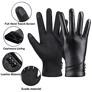 alqqas Womens Winter Leather Gloves Touch Screen Wool Lined Windproof Warm Suede Fashion Dress Gloves