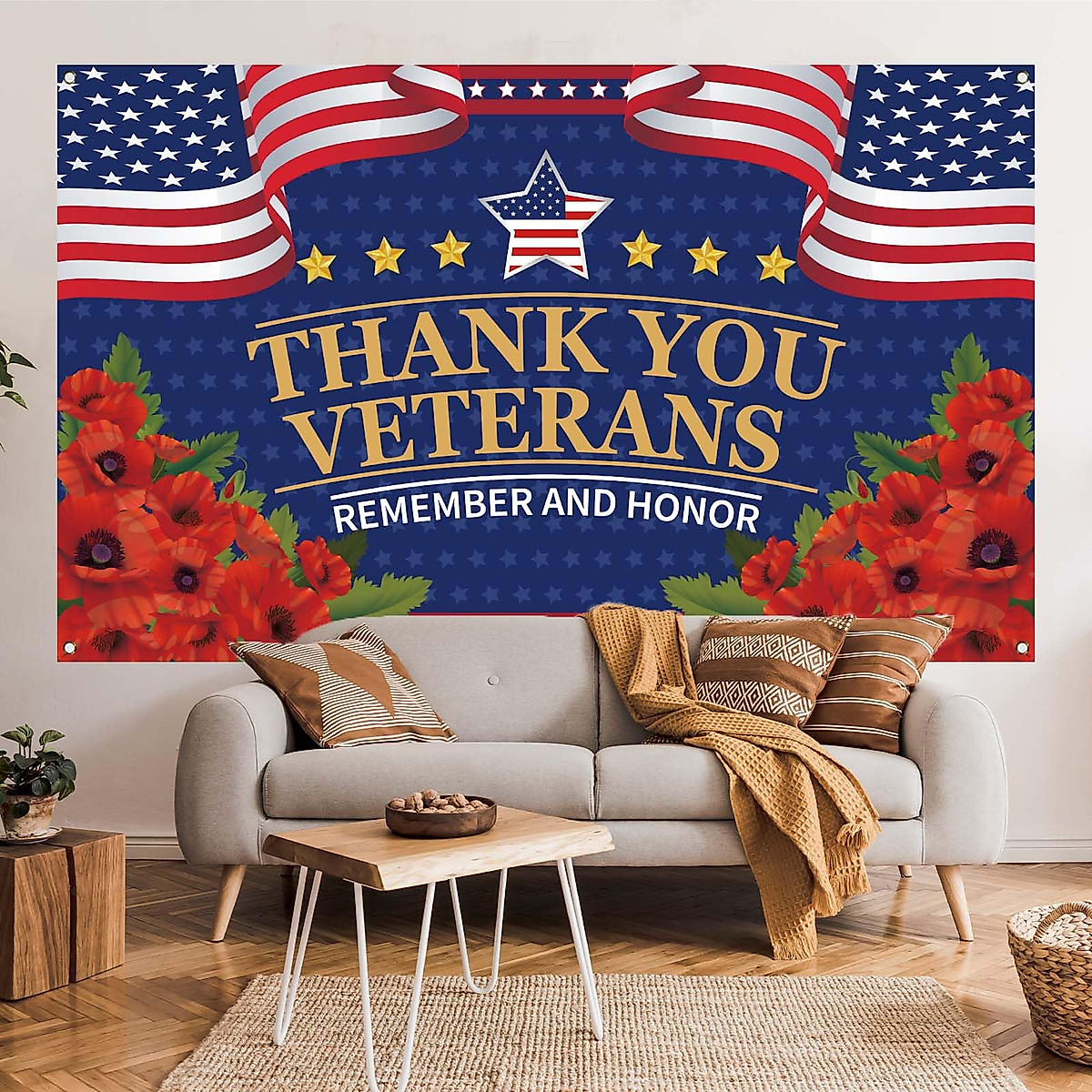 Veterans Day Decorations Photography Red Poppies Thank You Veterans Day Banner 4th of July Patriotic Fourth of July Veterans Day Backdrop Remember and Honor Decorations and Supplies for Party