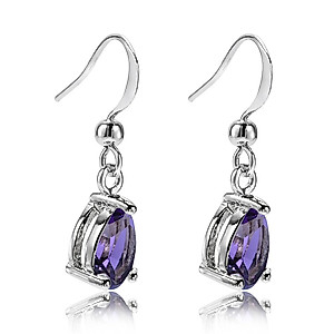 RIZILIA Dangle Drop Pierced Earrings with Pear Cut CZ [Simulated Purple Amethyst] in White Gold Plated, Simple Modern Elegant