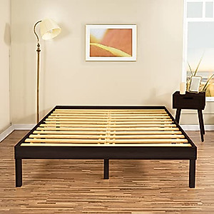 Naomi Home Lucia 14 Inch Solid Wood Platform Bed Queen Bed Frame, Pine Wood Queen Platform Bed Frame, No Squeak Bed Frame, Bed Frame Queen Size, No Box Spring Needed, Sturdy Bed Frame - Espresso