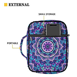 Gomyblomy Purple Mandala Bohemian Ethnic Flower Print Bible Case for Women, Girls, Large Size Carrying Bible Case, Church Study Scripture Pouch Bible Book Cover with Handle and Zipper Pocket