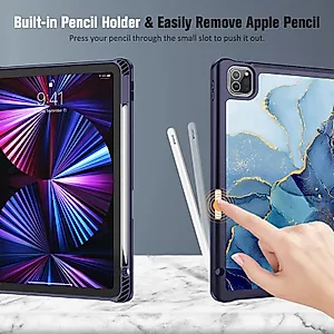 Fintie SlimShell Case for iPad Pro 11-inch (4th / 3rd Generation) 2022/2021 - Soft Flexible TPU Stand Back Cover with Pencil Holder, Also Fit iPad Pro 11" 2nd / 1st Gen, Ocean Marble